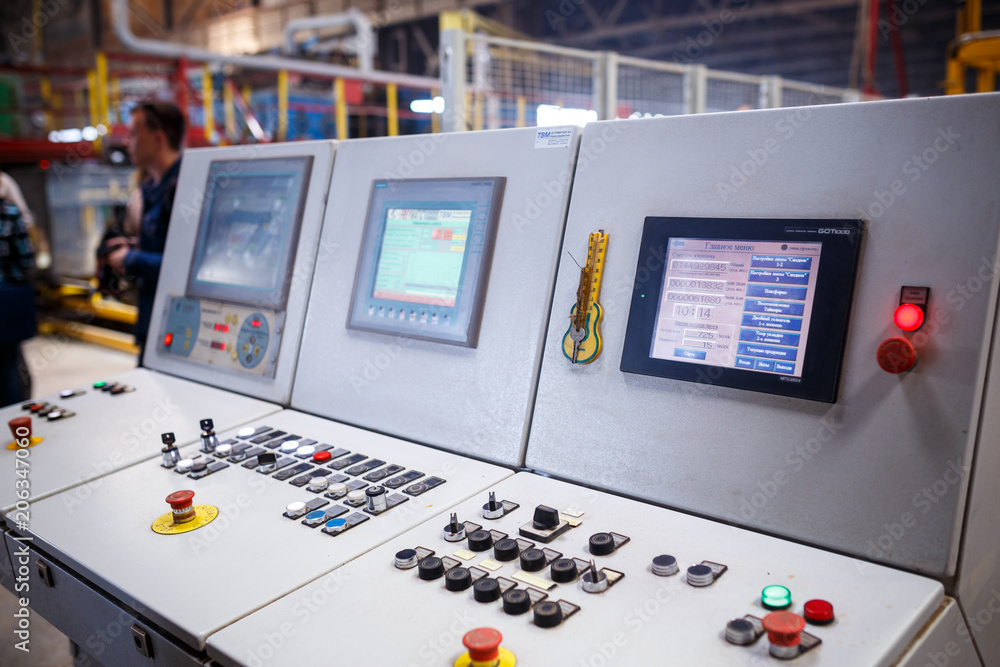 Control unit and computer screen of machine Stock Photo | Adobe Stock