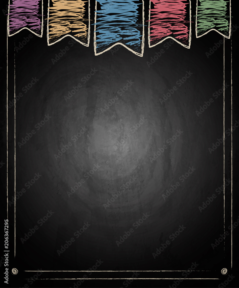 Chalkboard background with drawing bunting flags Stock Vector | Adobe Stock