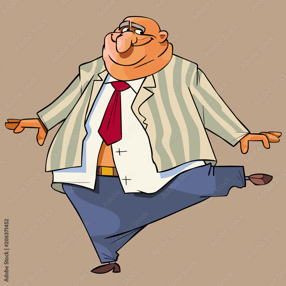 cartoon bald fat man in a suit gaily dances Stock Vector | Adobe Stock