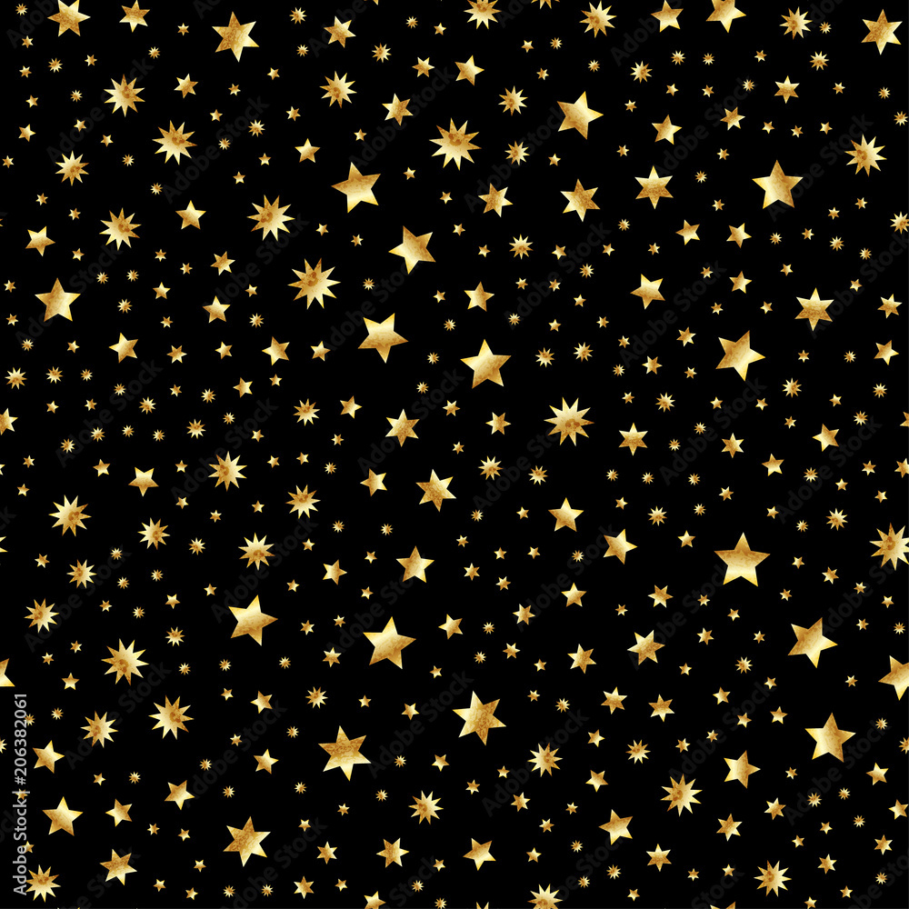Seamless vector with abstract gold glitter star texture on black ...