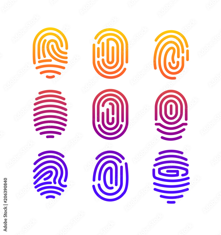 Vector illustration of different shape fingerprint collection with ...