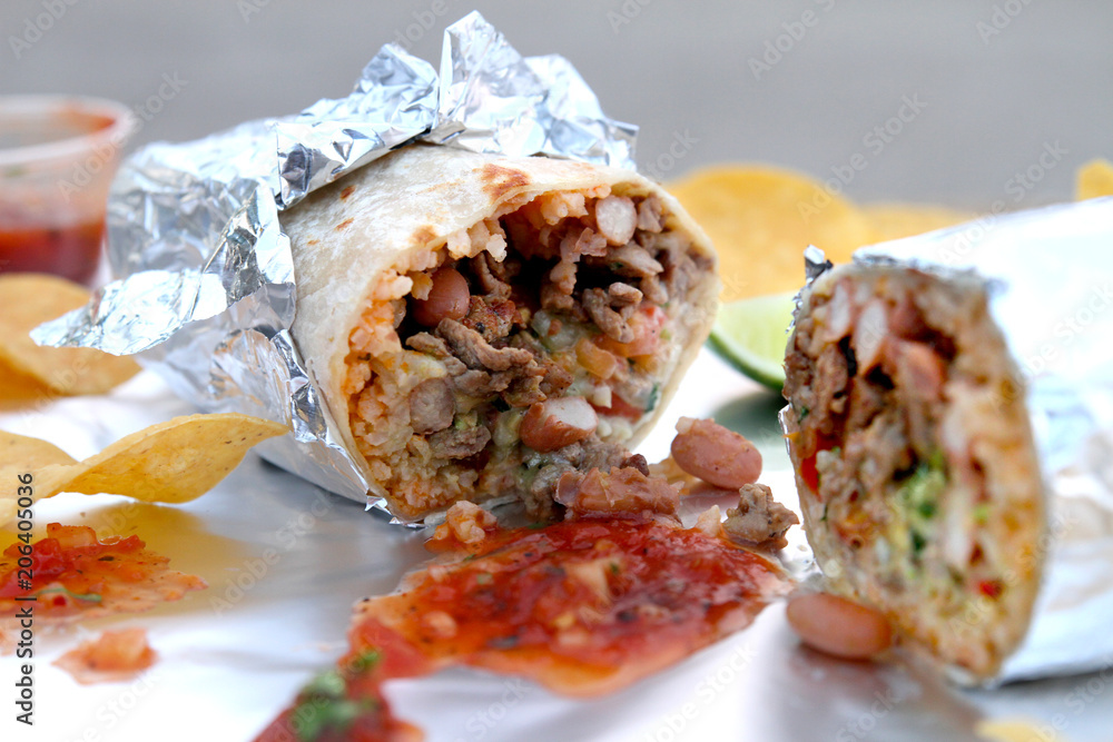 California Style Burrito with Carne Asada, Rice, Beans and Cheese ...