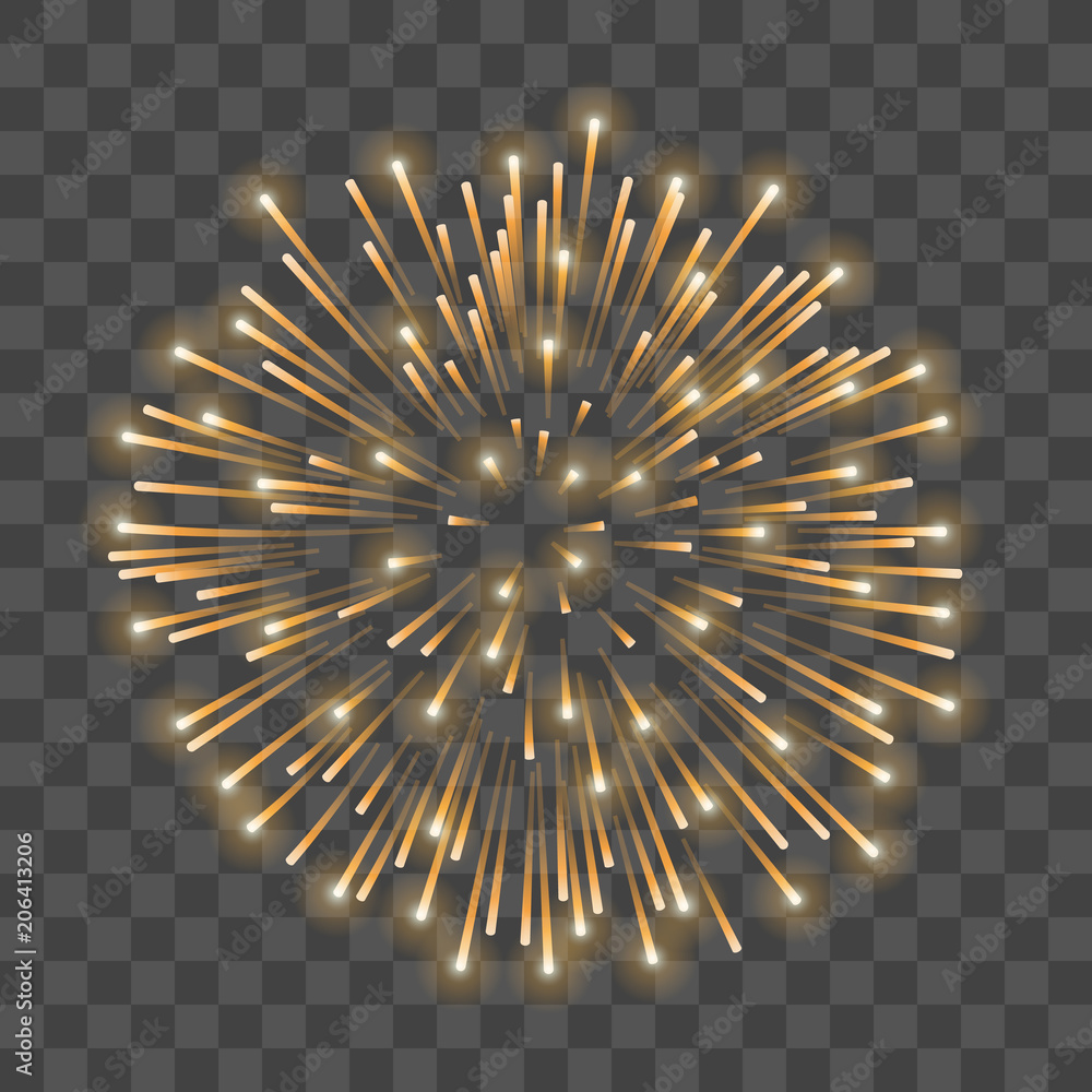 Beautiful gold firework. Golden salute isolated transparent background ...