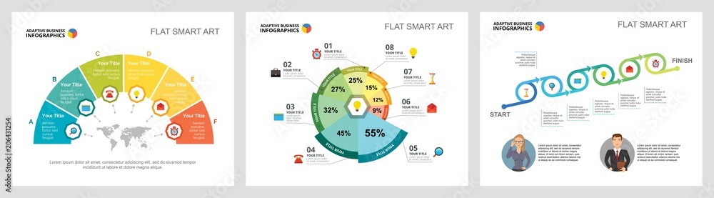 Colorful analytics or logistics concept infographic charts set ...