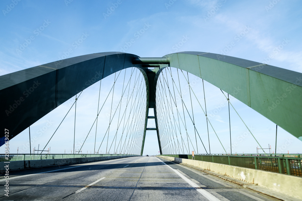 Fehmarn Sound Bridge (German: Fehmarnsundbrücke), suspension bridge ...