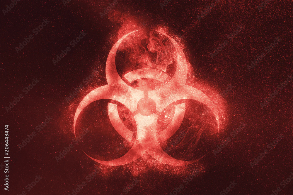 Biohazard symbol. Biohazard sign. Abstract night sky background Stock ...