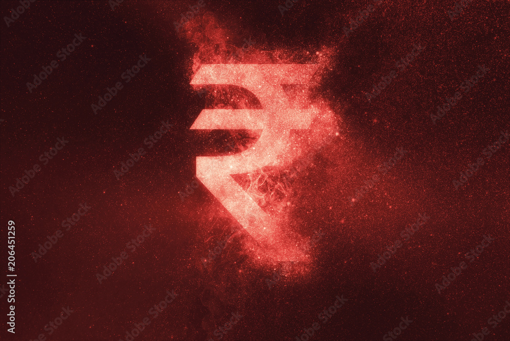 Indian Rupee sign, Indian Rupee symbol. Abstract night sky background ...