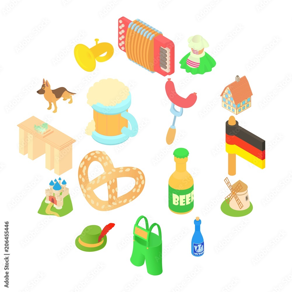Germany icons set in isometric 3d style. Germany fest elements and ...