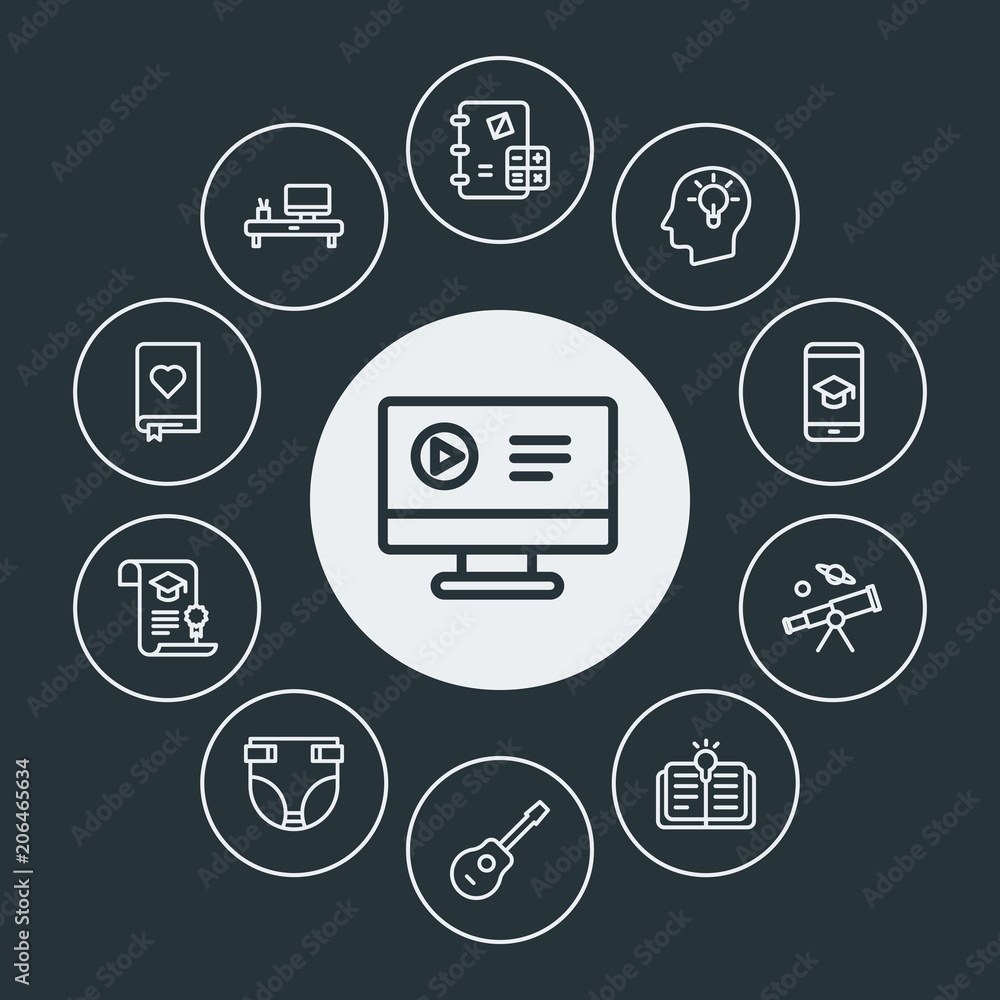 education, kids and toys Infographic Circle outline Icons Set. Contains ...