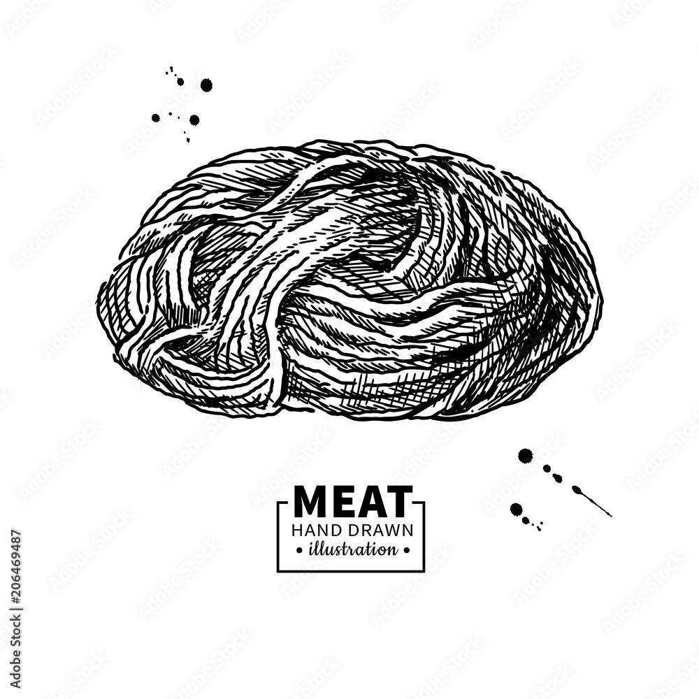 Minced meat vector drawing. Hand drawn ground beef, pork, chicken ...