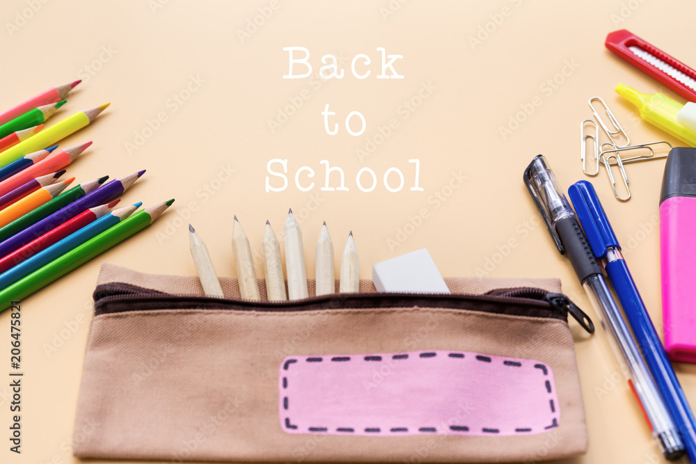 Welcome back to school background, colorful color pencil and stationery ...