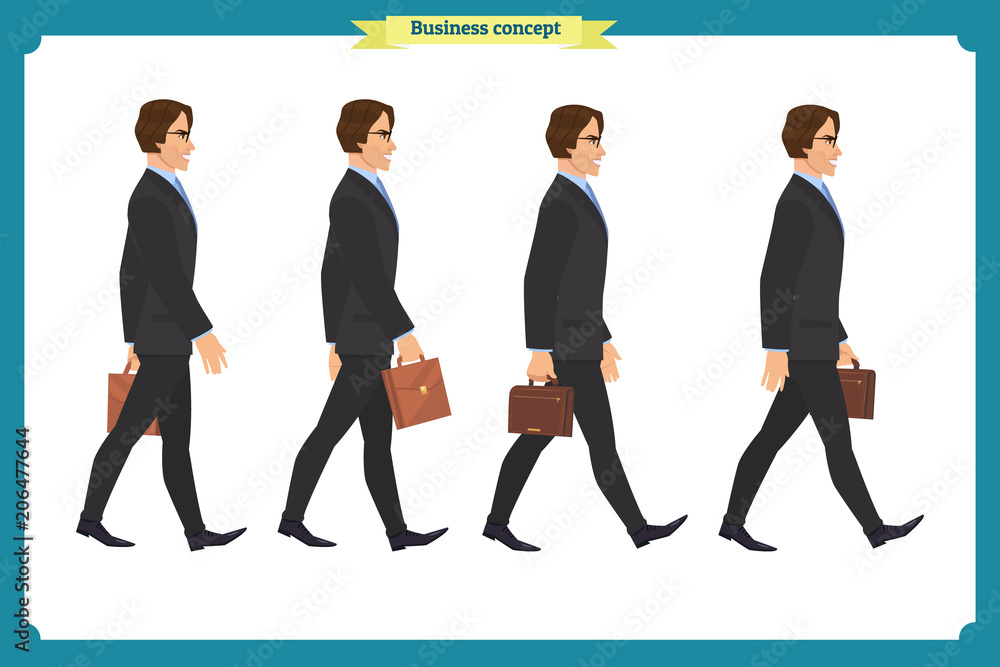 Collection set of Walking and running businessman. Walk, run, active ...