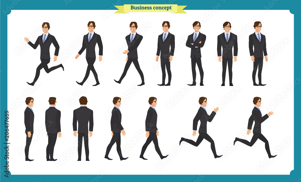 Collection set of Walking and running businessman. Walk, run, active ...