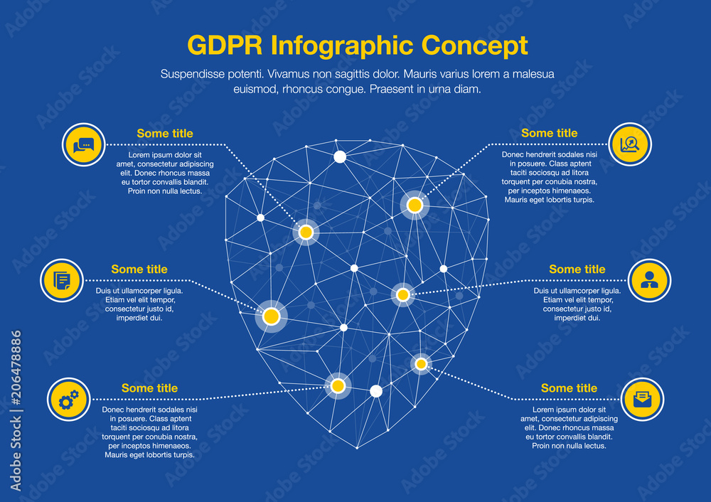 European GDPR infographic concept with shield symbol made from network ...