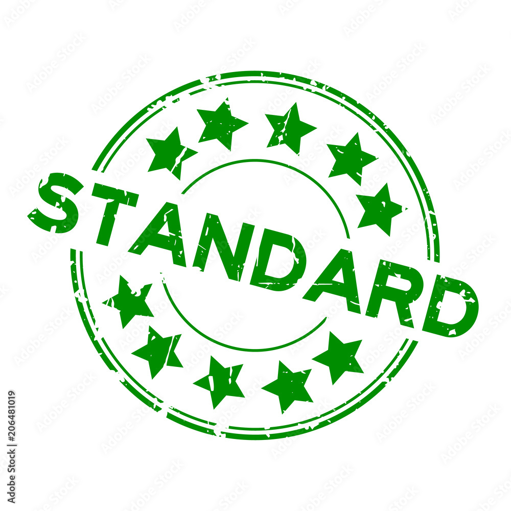 Grunge green standard wording with star icon round rubber seal stamp on ...