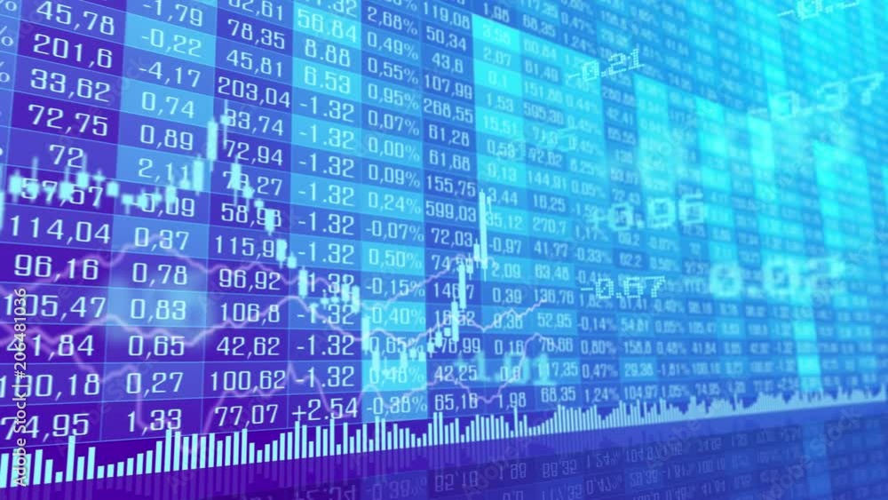 Table and bar graph of stock exchange market indices animation 4k video ...