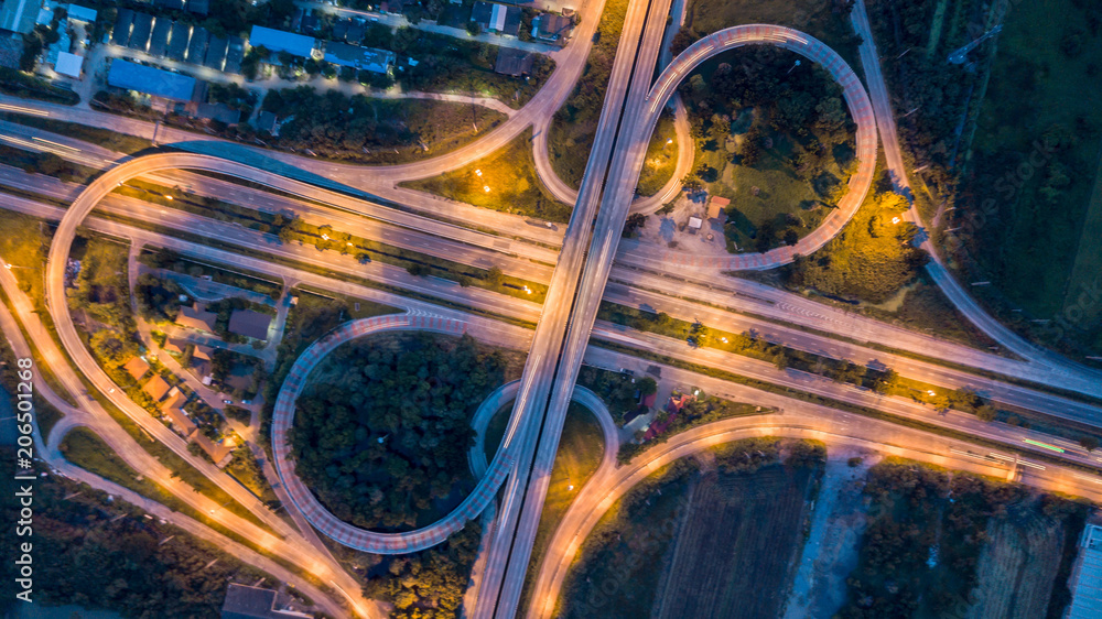 Aerial top view of a massive highway intersection, aerial view ...