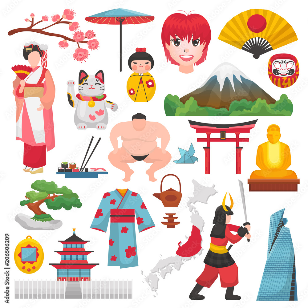 Japan vector japanese culture and geisha in kimono with blossom sakura ...