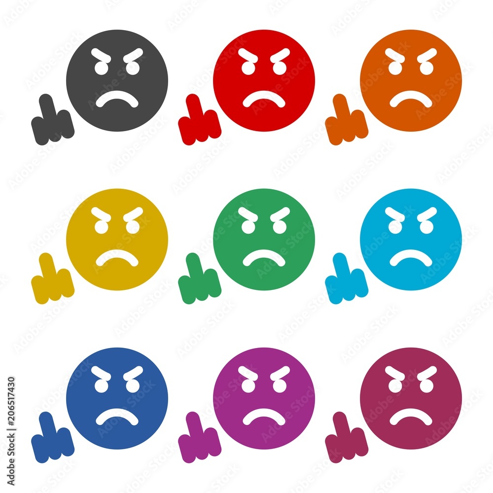 Angry emoticon, emoji icon, color icons set Stock Vector | Adobe Stock