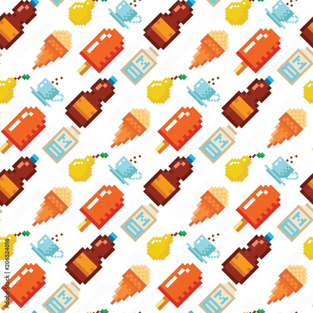 Pixel art food computer design seamless pattern background vector ...