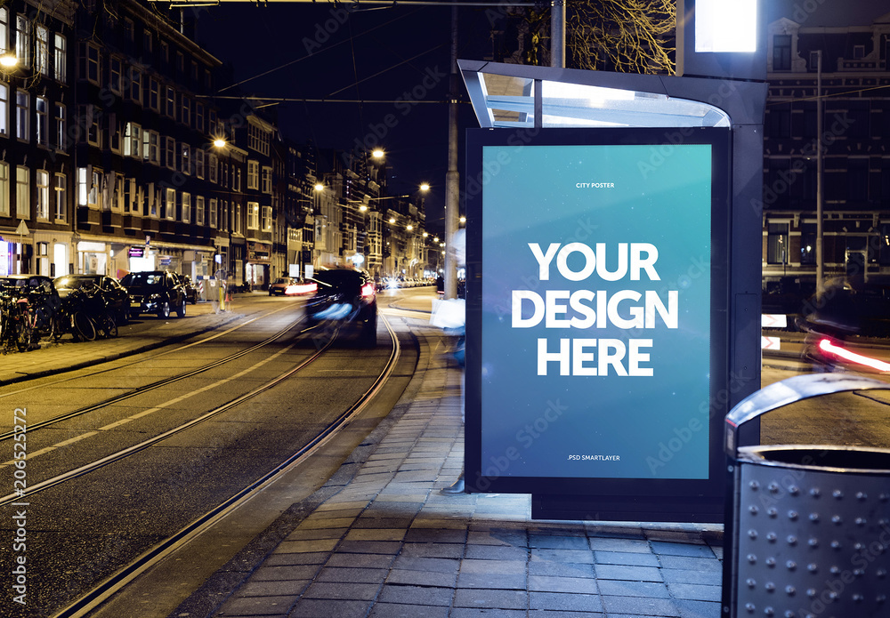 Bus Shelter Advertising At Night