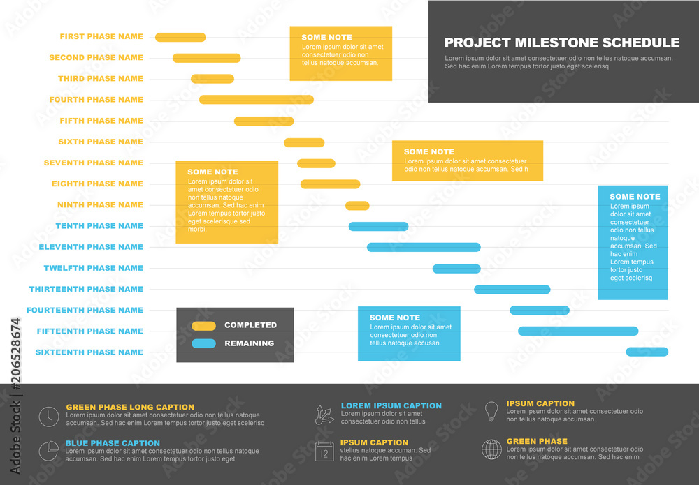 Blue and Yellow Gantt Chart Layout Stock Template | Adobe Stock