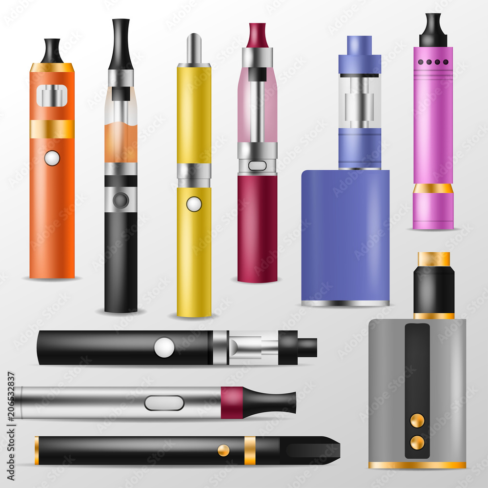 Vapor vector vaping device and modern vaporizer e-cig illustration set ...