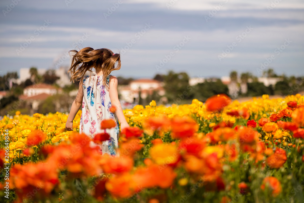 Girl Running In Flowers