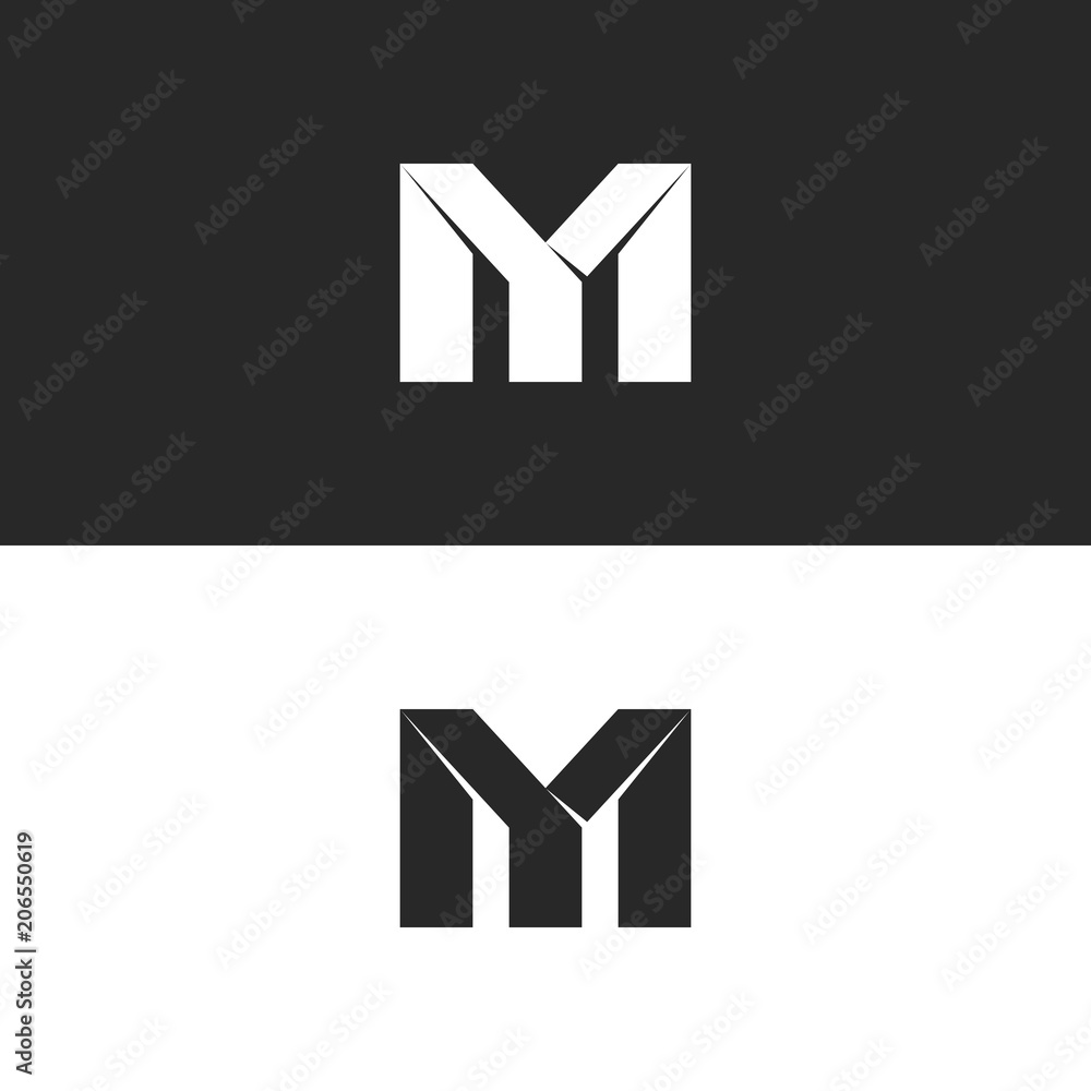 Two bold letters MY monogram logo mockup, black and white overlapping ...