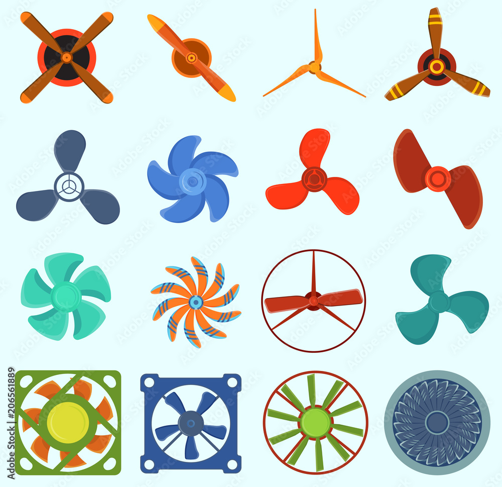 Fans and propellers vector technology icons isolated object. Propeller ...
