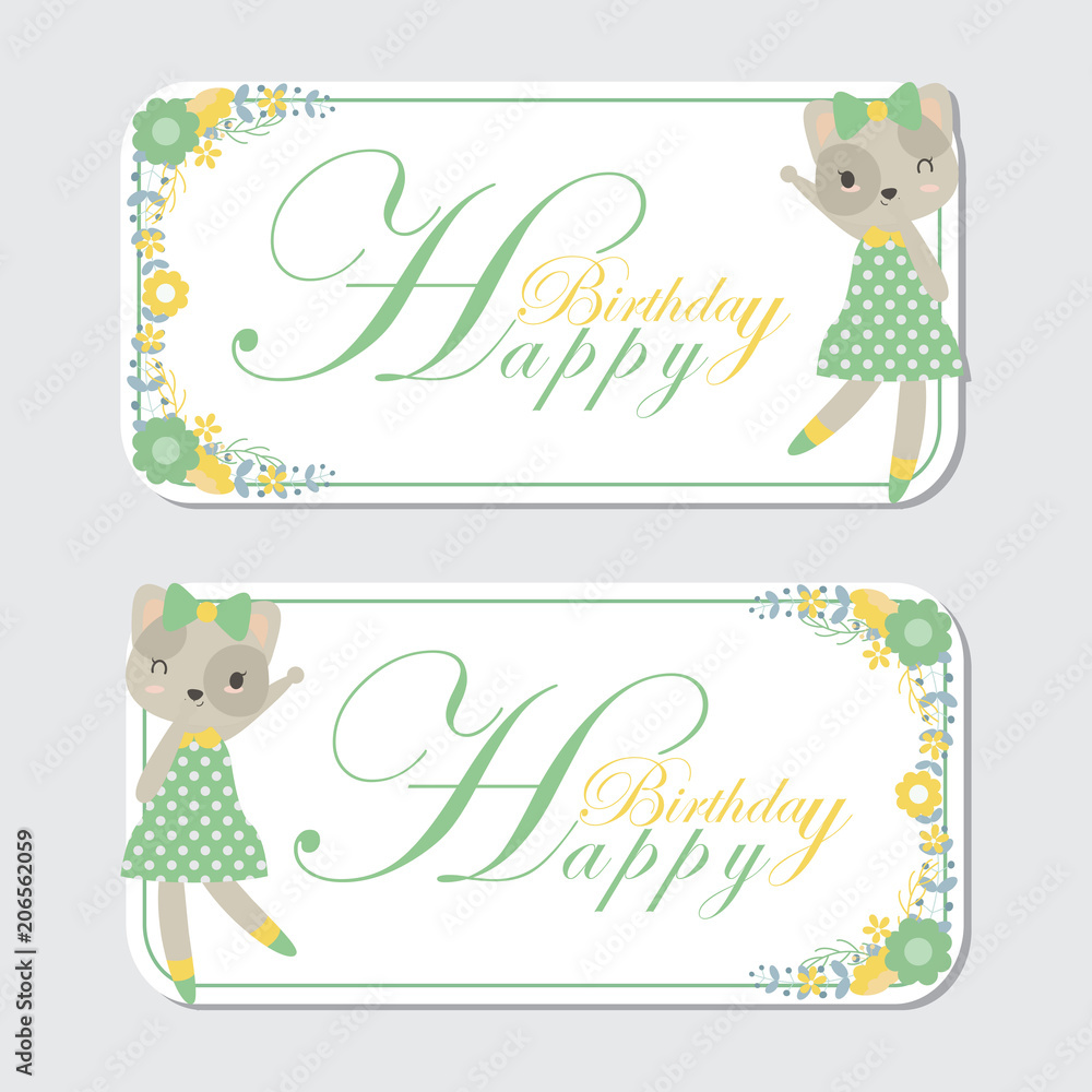 Vector cartoon illustration with cute cat and flower border suitable ...