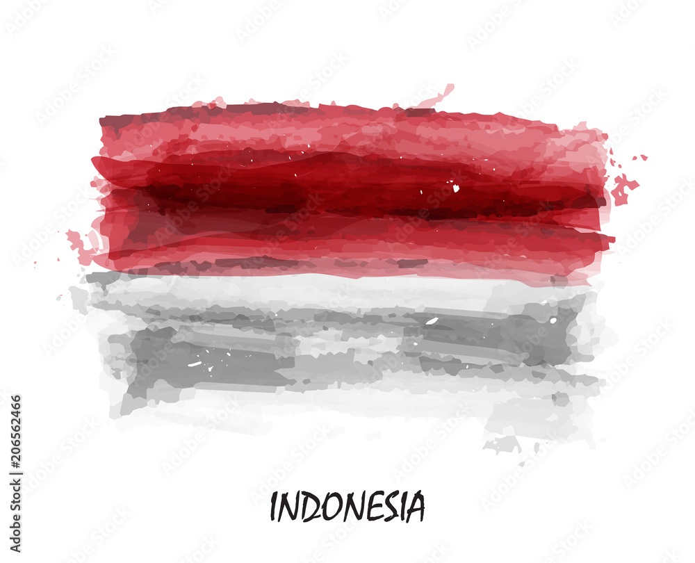 Realistic watercolor painting flag of Indonesia . Vector Stock Vector ...