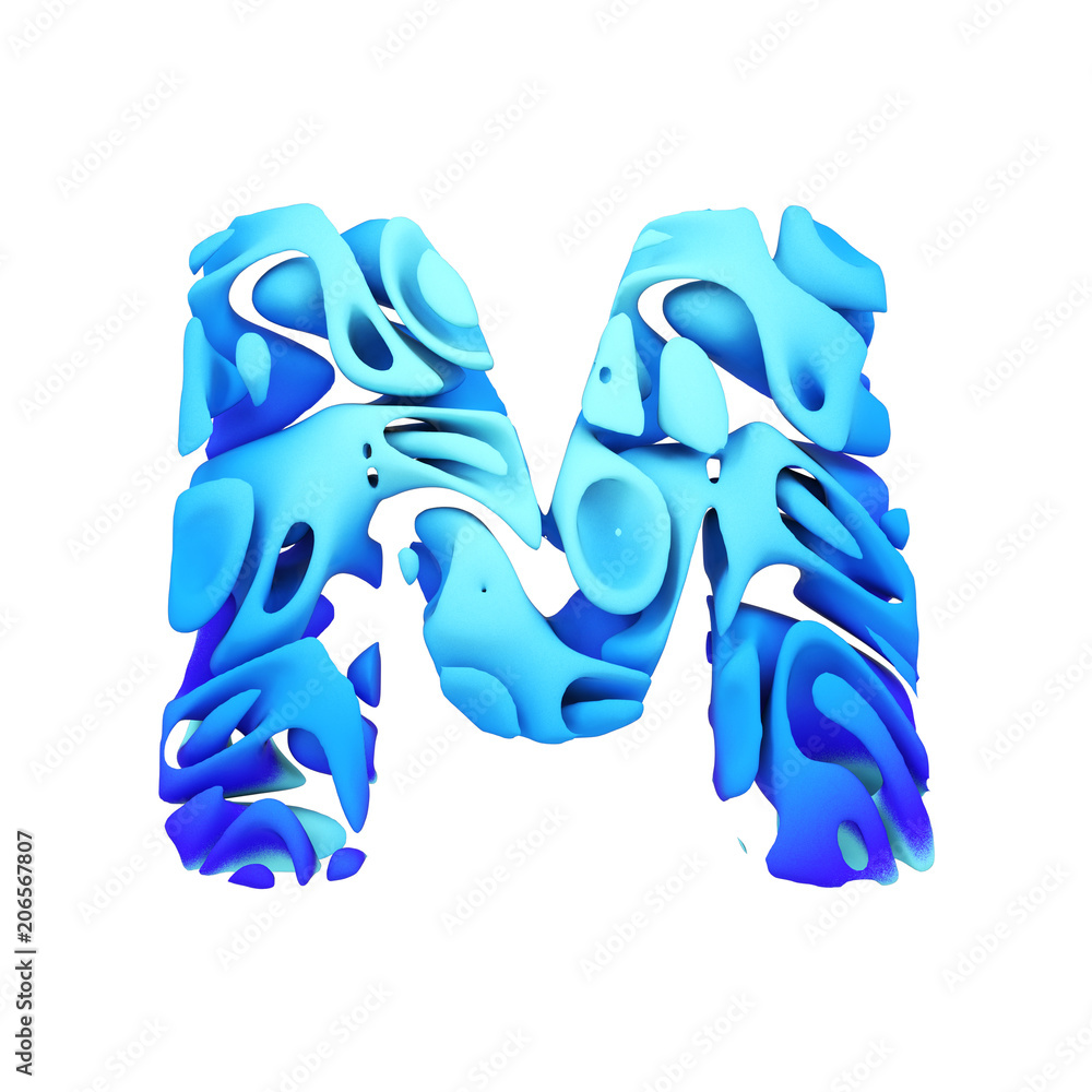 Alphabet letter M uppercase. Blue font made of ink splash in water. 3D ...