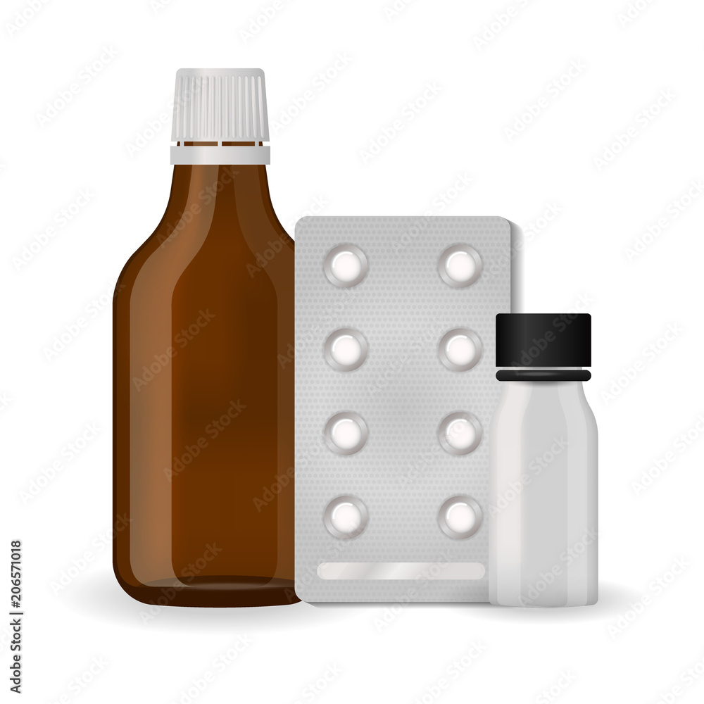 Bottle pack template mockup blank pharmaceutical blister of pills and ...