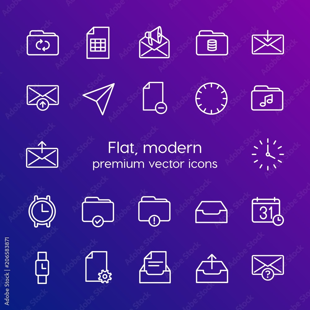 Modern Simple Set of folder, time, files, email Vector outline Icons ...