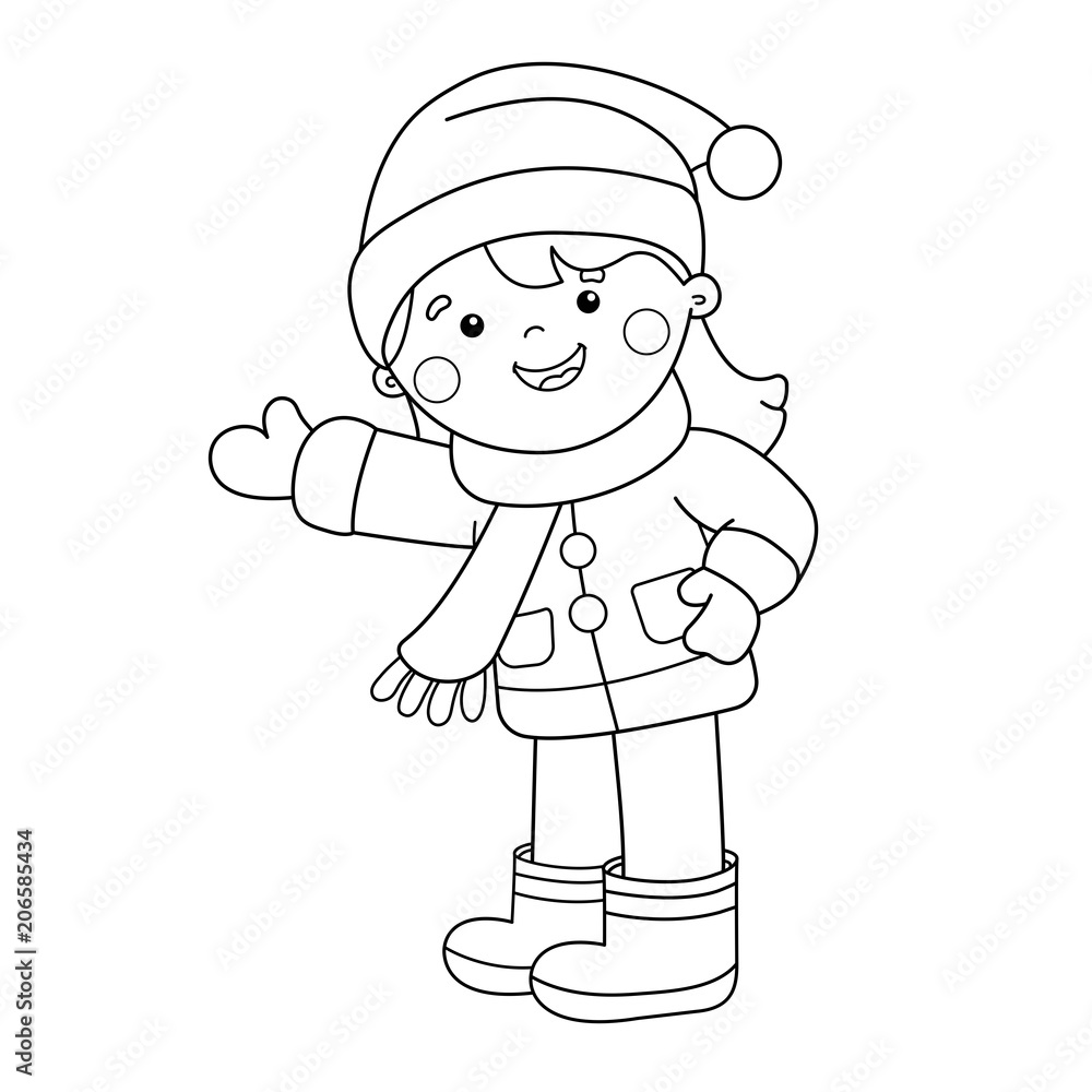 Coloring Page Outline Of cartoon girl. Winter. Coloring book for kids ...