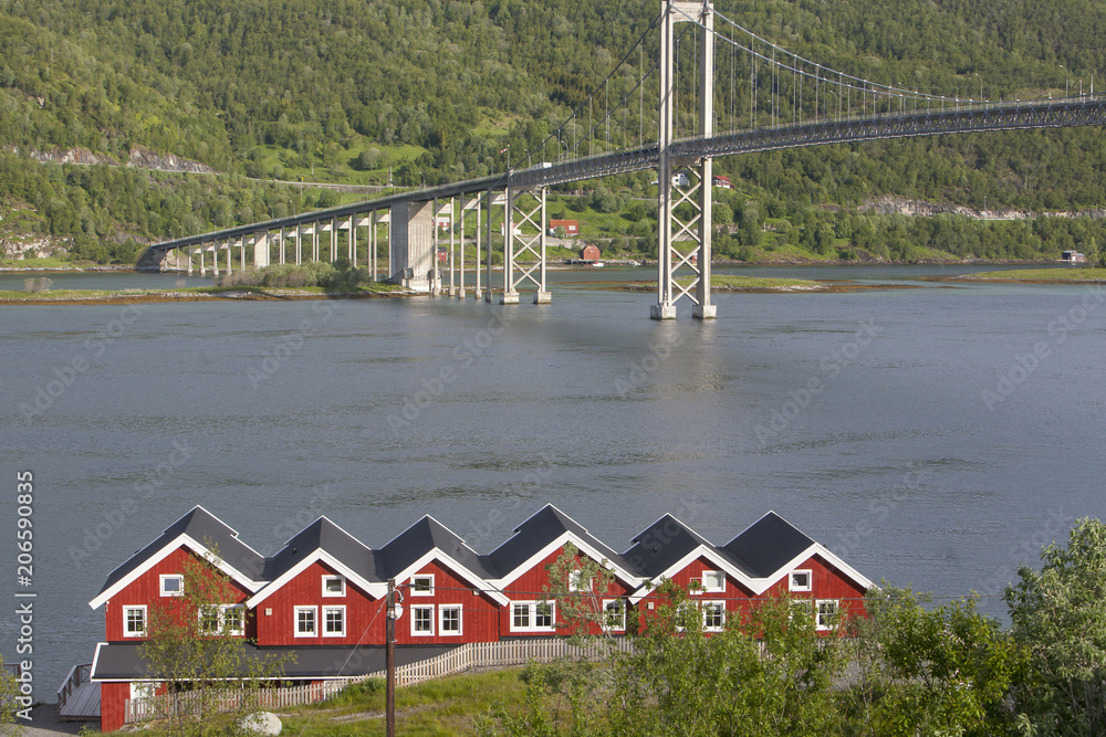 Norway, Tjeldsund bridge, one of the many bridges that togheter with ...