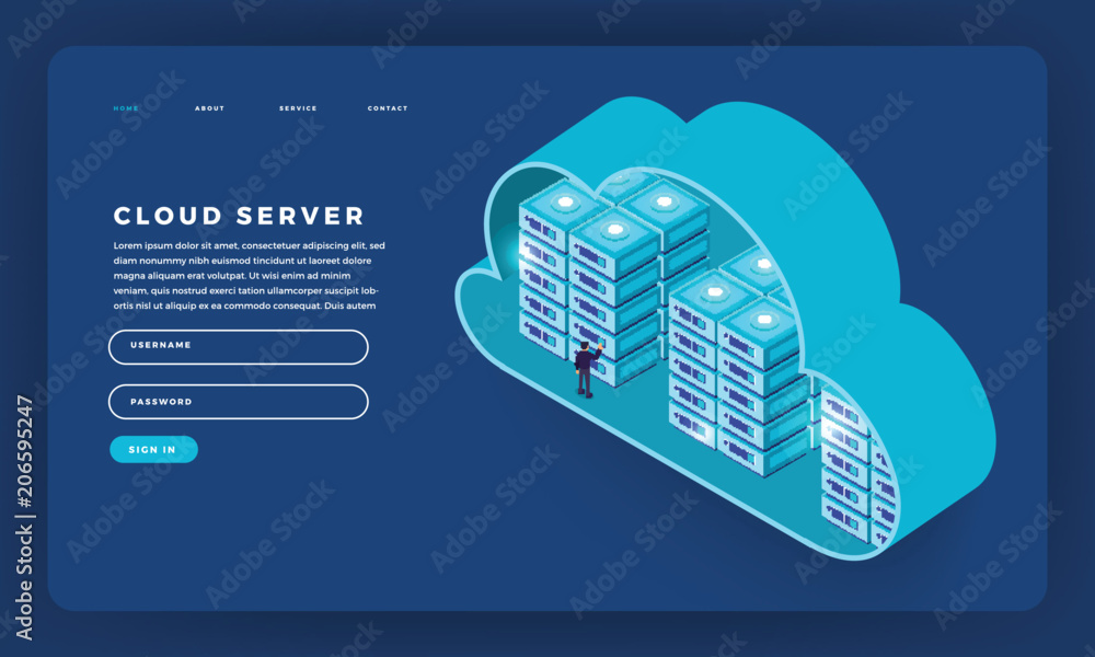 Mock-up design website flat design concept cloud computing technology users network ...