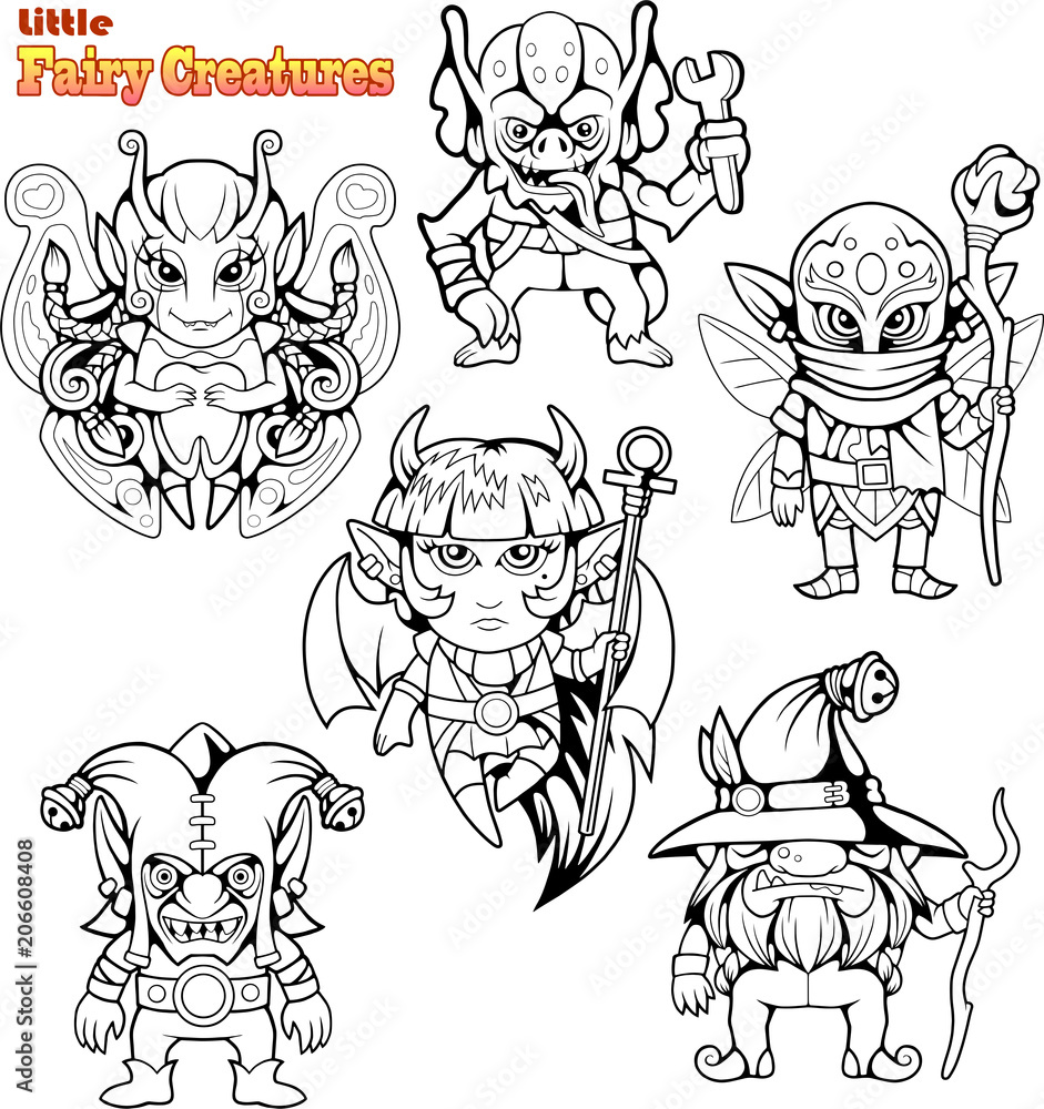 cartoon little fairy tale creatures, cute illustrations Stock Vector ...