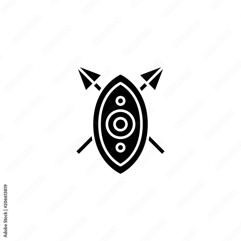 African shield spears black icon concept. African shield spears flat ...