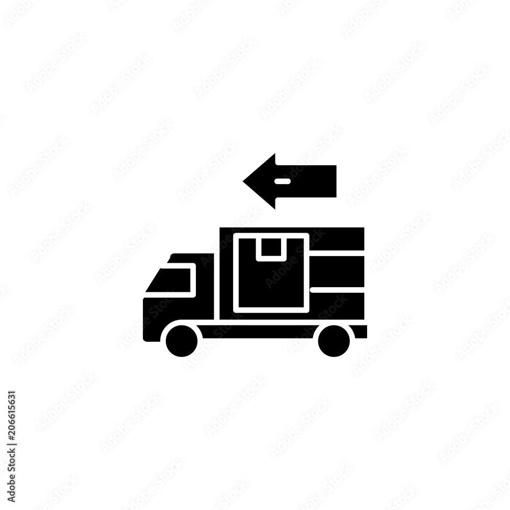 Car delivery black icon concept. Car delivery flat vector symbol, sign ...
