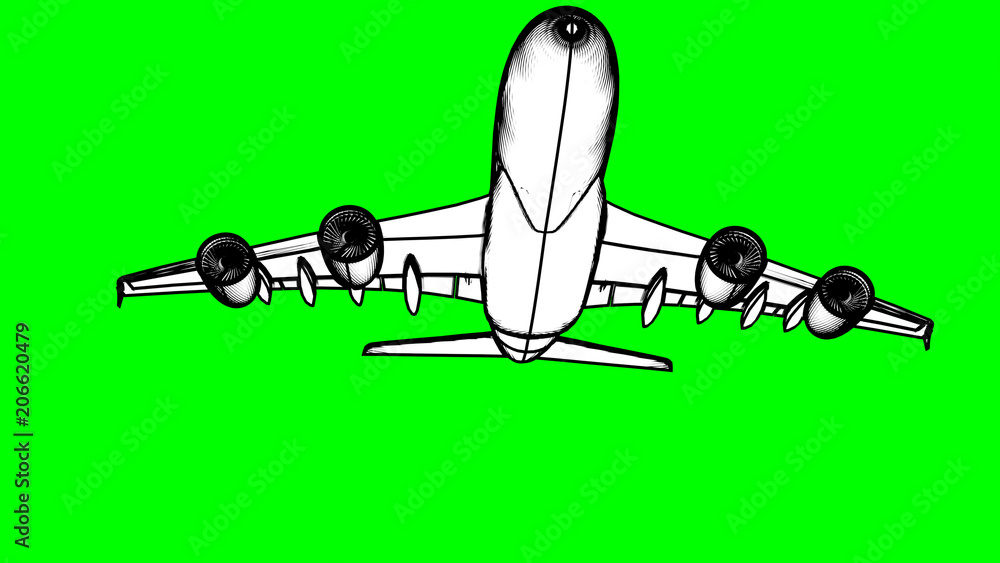 Cartoon plane(commercial jet) illustration on a green screen. Stock ...