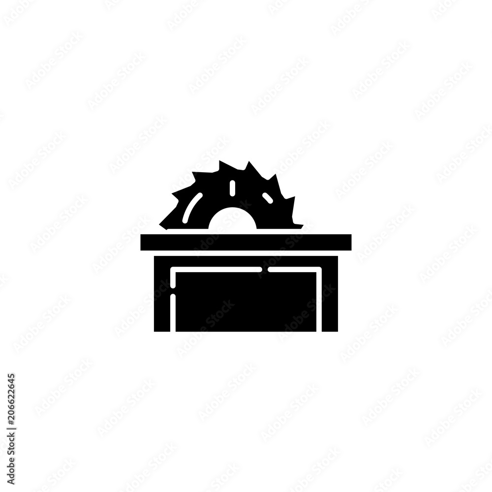 Table saw black icon concept. Table saw flat vector symbol, sign ...