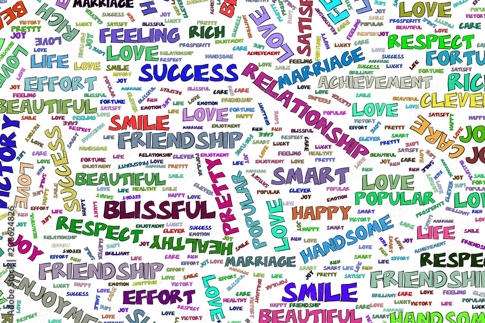 Abstract positive emotion word cloud illustrations background. Design ...