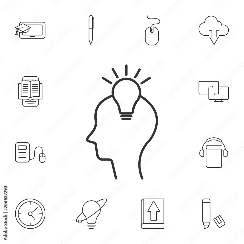 Head with bulb icon. Simple element illustration. Head with bulb symbol ...