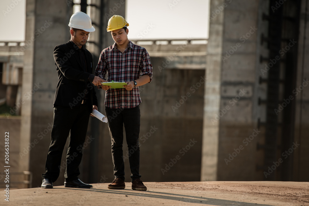 Engineers, business men meeting, engineering architect drawing. Concept ...