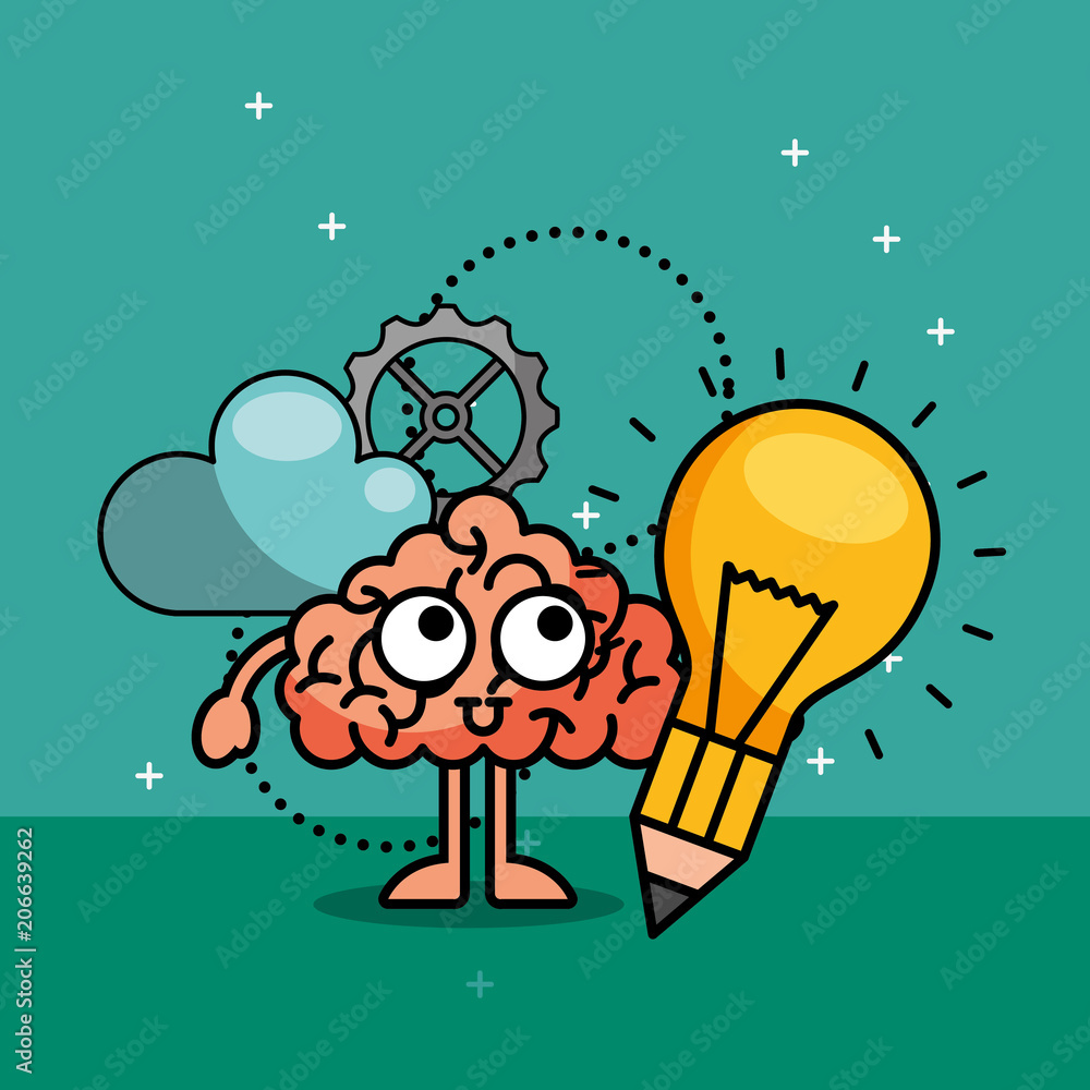 brain cartoon bulb idea innovation creative process vector illustration ...