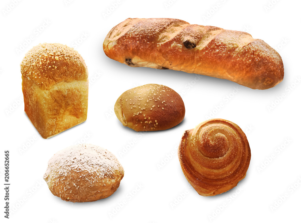 bakery food ideas - variety bread, donut, bun and toast isolated on ...