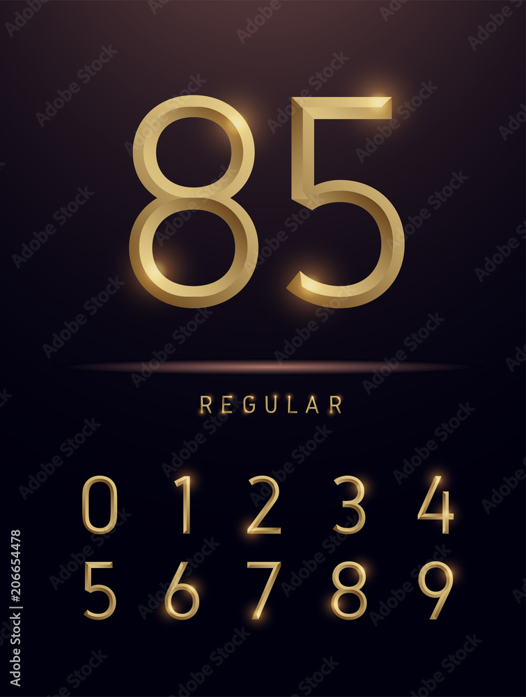 Numbers alphabet golden metallic and effect designs. Exclusive gold ...