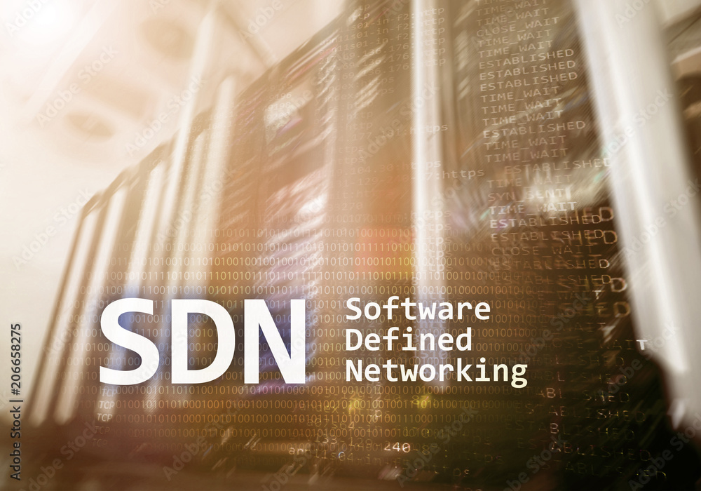 SDN, Software defined networking concept on modern server room ...
